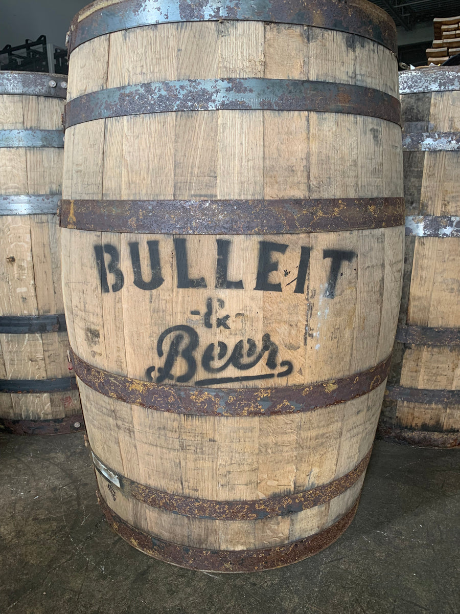 53g Bulleit & Beer Bourbon barrels with large stenciled logo on the si ...